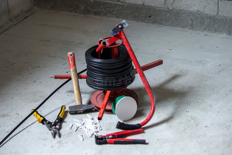 Electrical Wiring of the House, Cable on the Wall in the Gate. Stock ...