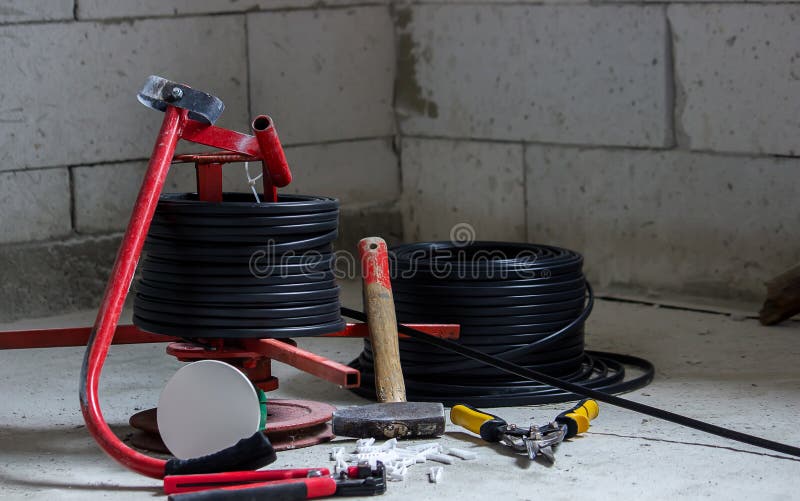 Electrical Wiring of the House, Cable on the Wall in the Gate. Stock ...