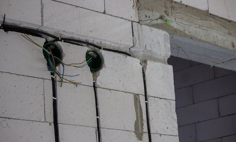 Electrical Wiring in the House. Electric Cable Laying Stock Photo ...