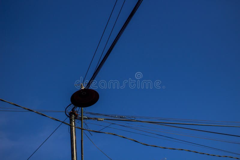 Electrical Wiring in Housing with a Clear Sky Stock Photo - Image of ...