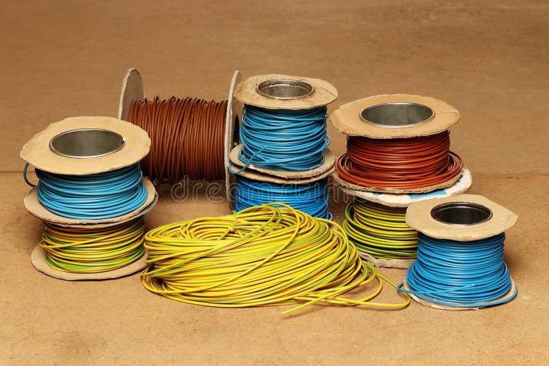 Electrical wiring supplies stock image. Image of wood - 294544647
