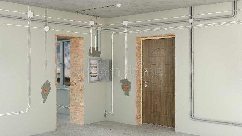 Electrical Wiring and Switch Box in Renovating House Stock Illustration ...