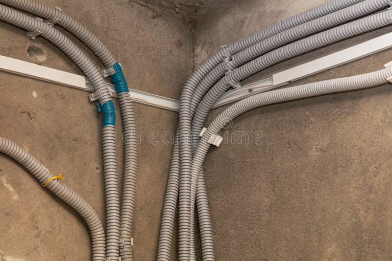 Electrical Wiring on the Wall at a Construction Site Stock Image ...