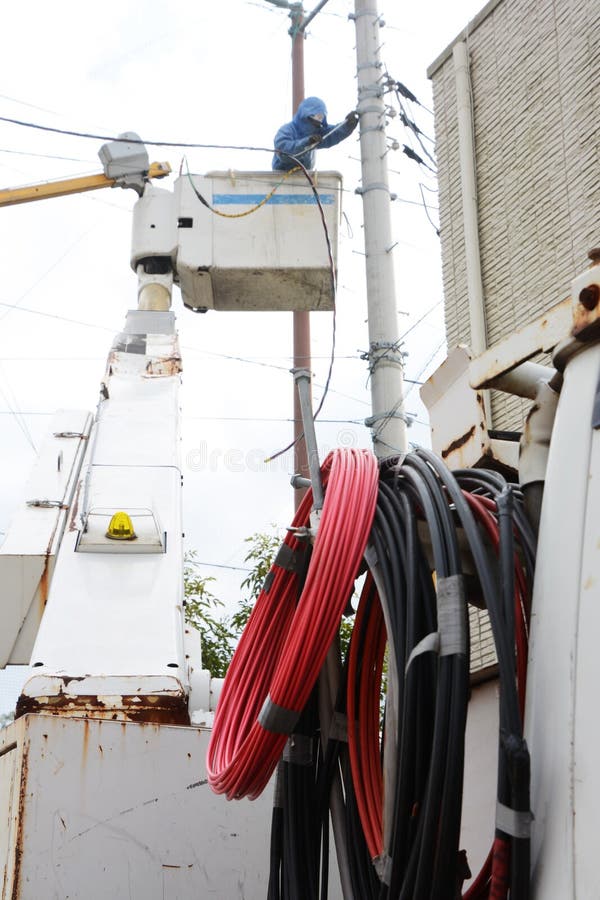 Electrical wiring work stock photo. Image of pole, place - 137551470