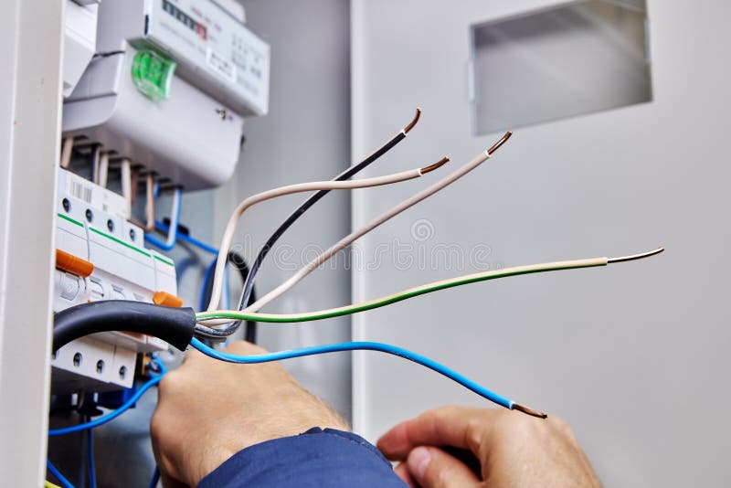 Electrician Prepared Three-phase Power Cable for Connection in External ...
