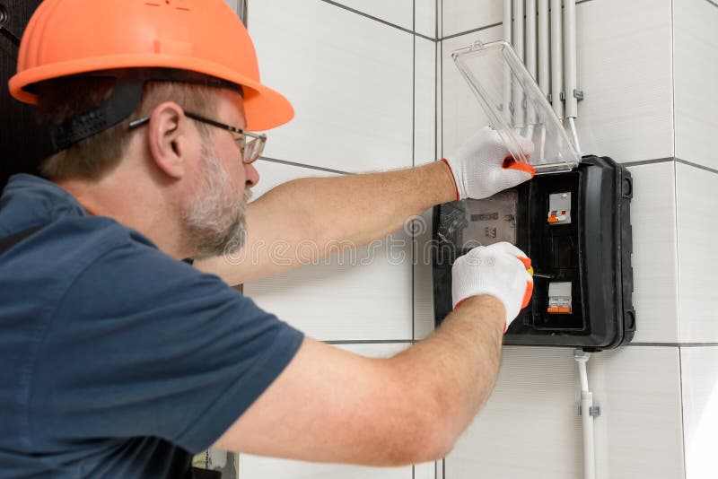 Electrical work indoors stock photo. Image of control - 159703034