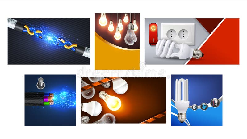 Electrical Work Promotional Posters Set Vector Illustration Stock ...
