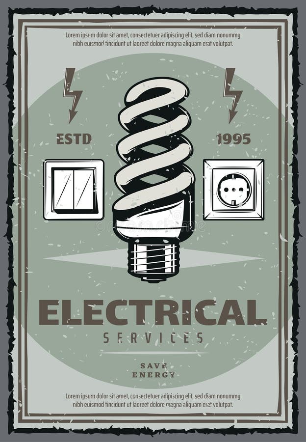Electrical Service Vintage Poster with Light Bulb Stock Vector ...