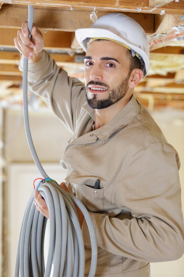 Electrical Worker Wiring in Ceiling Stock Image - Image of learning ...