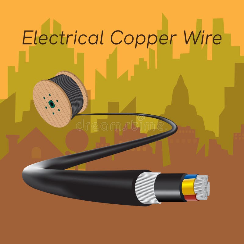 Electrical Copper Wire on City Background. EPS 10. Stock Vector ...