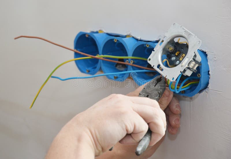 Electrican Repair and Installing Socket Boxes, Outlet Plug. Socket Plug ...