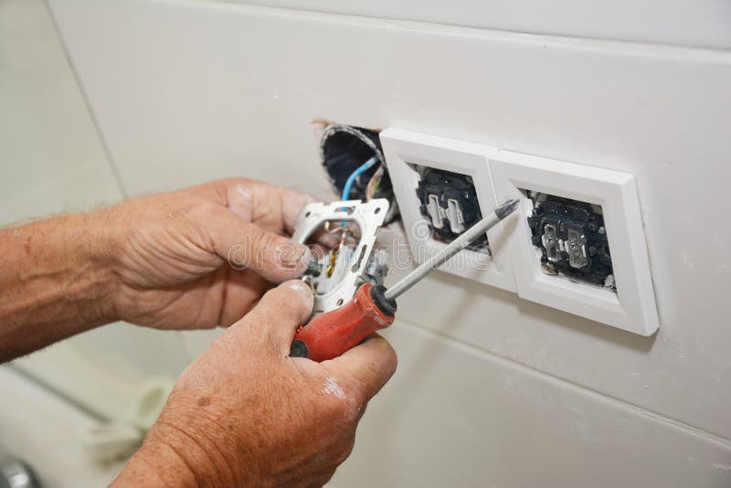 Installing Electrican Plug Socket Stock Image - Image of hand, light ...