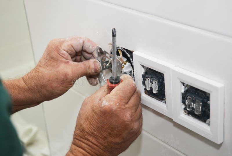 Electrican Repair and Installing Socket, Outlet Plug Stock Photo ...