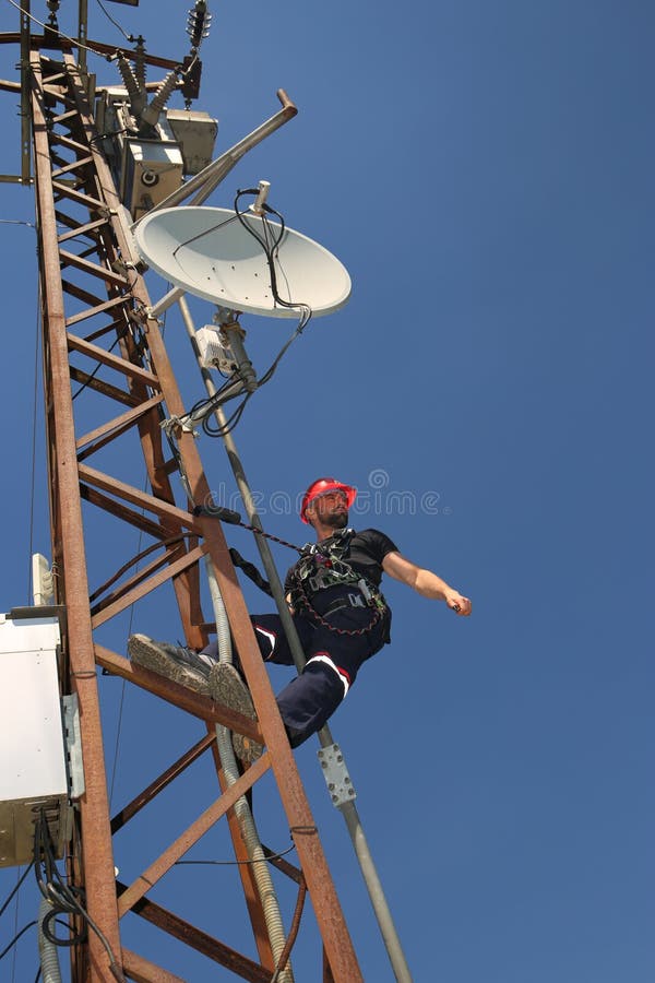 Electrician Adjusts the Antenna for the High Power Scada System Stock ...