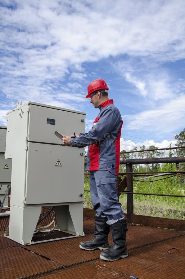 Electrician Builder Engineer Checking Data Stock Image - Image of ...