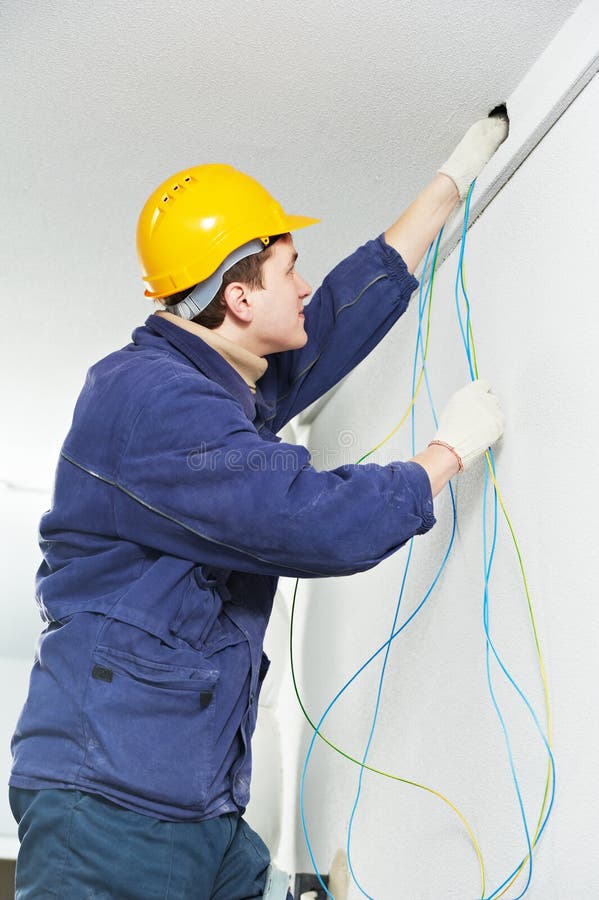 Electrician at Cable Wiring Work Stock Photo - Image of industry ...