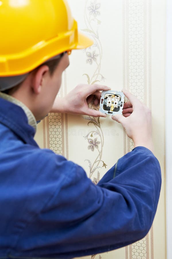 Electrician at Cable Wiring Work Stock Photo - Image of engineer ...