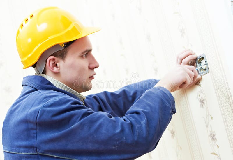 Electrician at Cable Wiring Work Stock Photo - Image of work ...