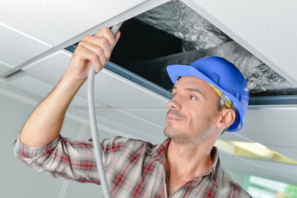 Electrician by Ceiling Hatch Stock Photo - Image of danger, inspect ...