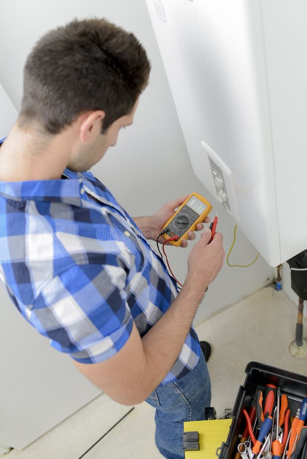 Electrician Checking Electrical Outlet Stock Photo - Image of amperage ...