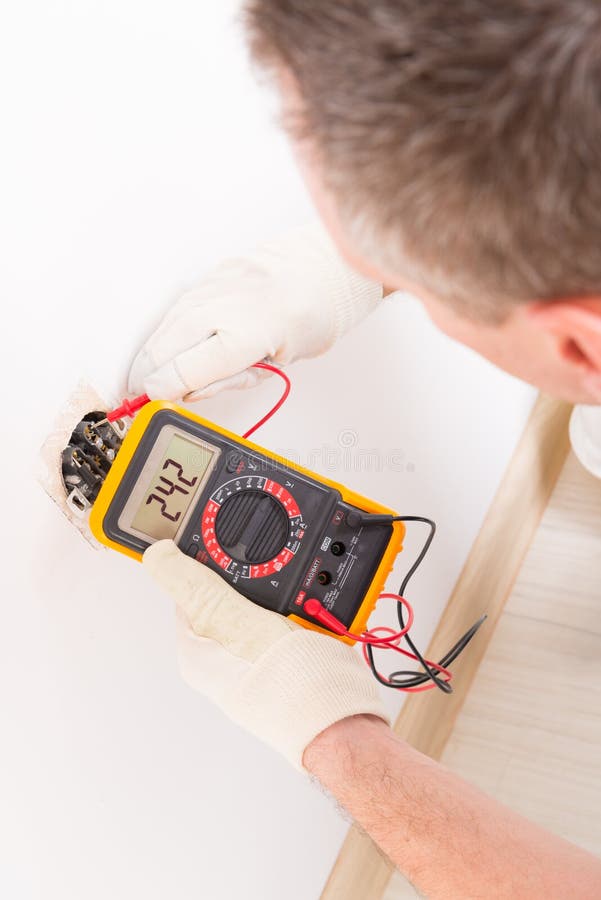 Electrician Checking Socket Stock Image - Image of building ...
