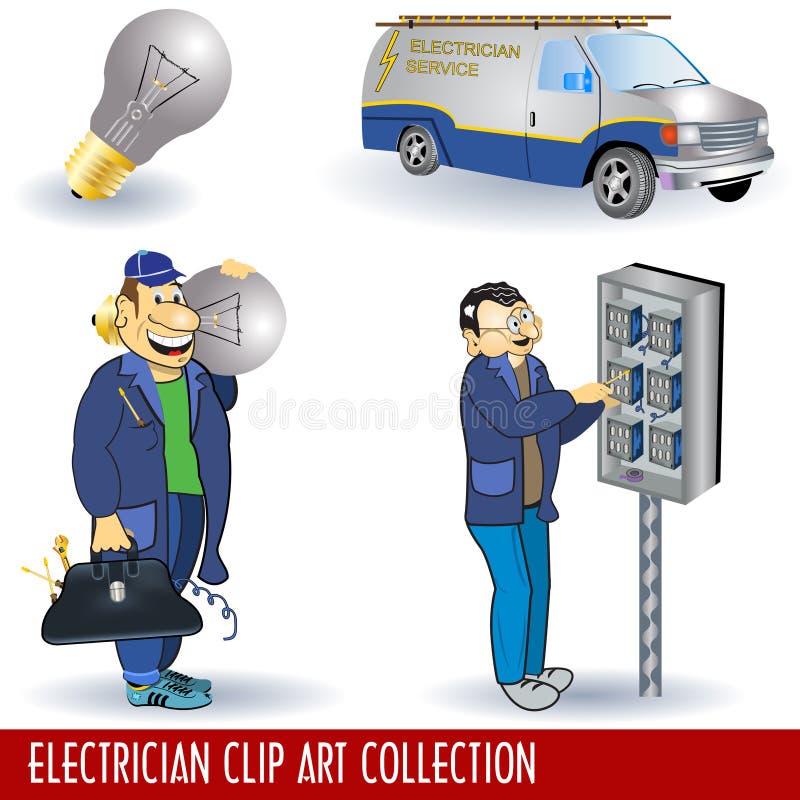 Electrician Clip Art Collection Stock Vector - Illustration of isolated ...