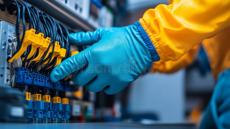 An Electrician Contractor is Captured in a Close-up, Demonstrating the ...