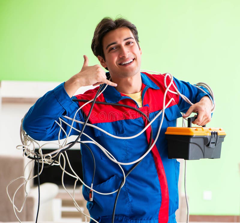 Electrician Contractor with Tangled Cables Stock Image - Image of ...