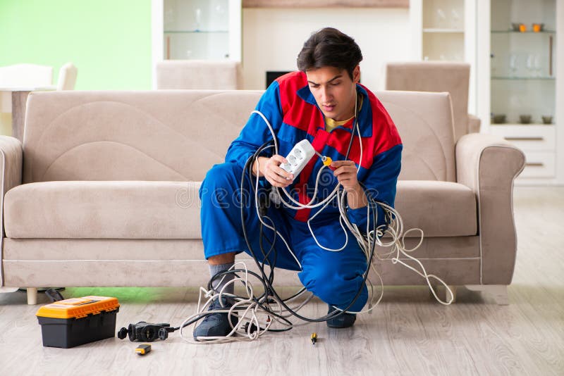The Electrician Contractor with Tangled Cables Stock Photo - Image of ...