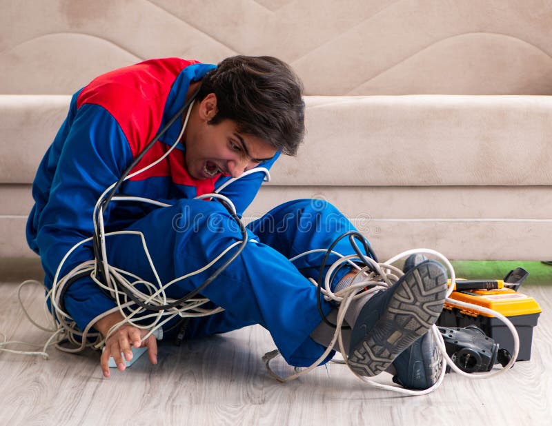 Electrician Contractor with Tangled Cables Stock Image - Image of ...