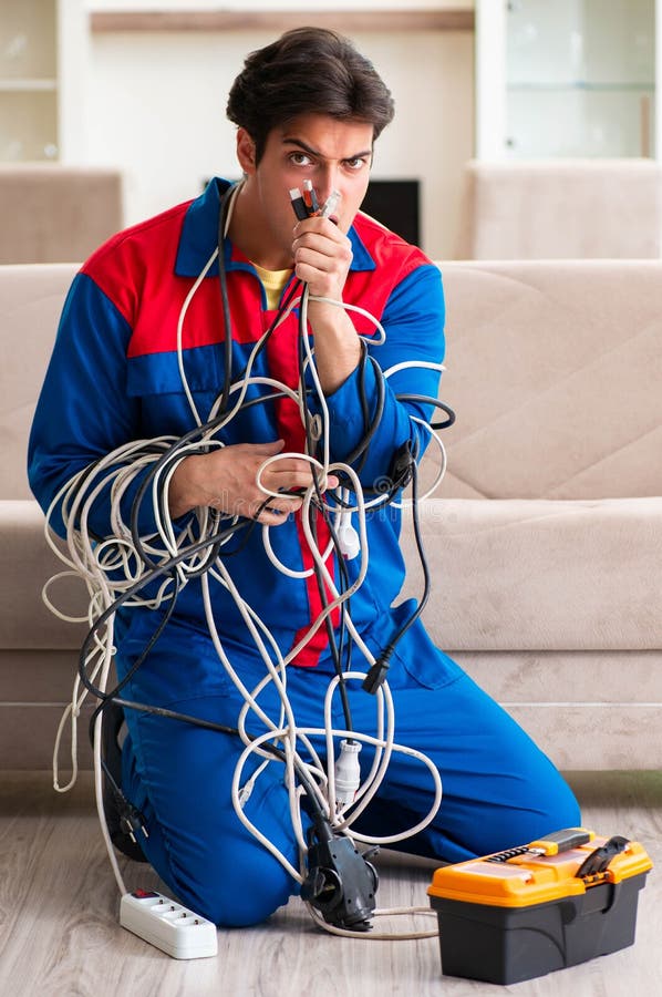 Electrician Contractor with Tangled Cables Stock Photo - Image of ...