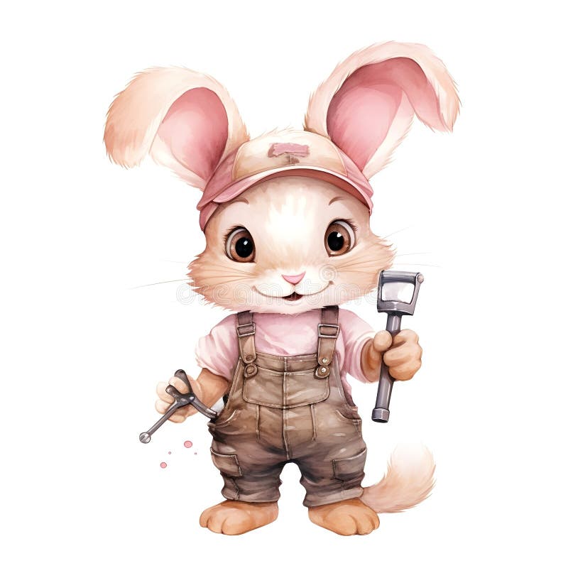 Electrician Cute Bunny Blue Cute Bunny Watercolor Stock Illustration ...