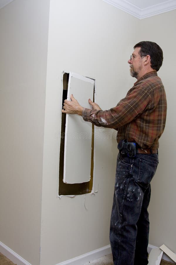 Electrician Cutting Access Hole Stock Image - Image of real, worker ...