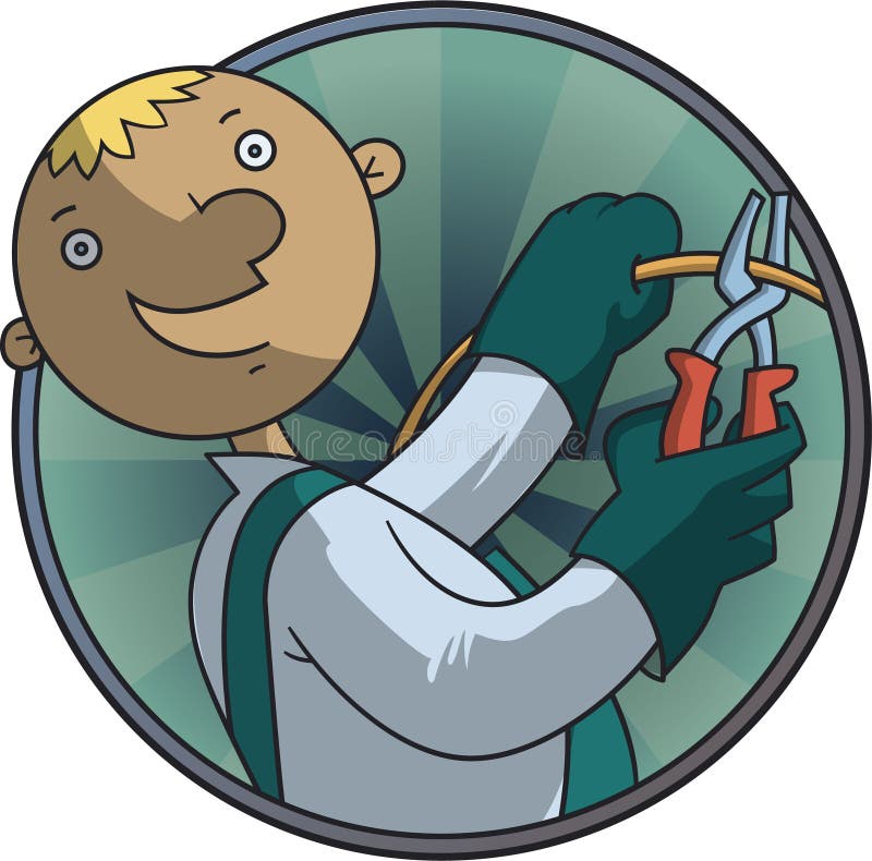 Electrician Cutting the Yellow Wire with Cutters Stock Vector ...