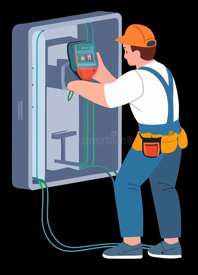 Electrician in 2D Flat Design Fixing a Power Outlet with Tools and ...