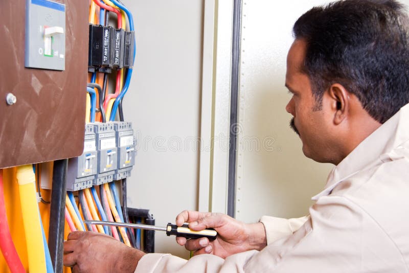 Electrician at Electric Panel Stock Image - Image of circuit, repair ...