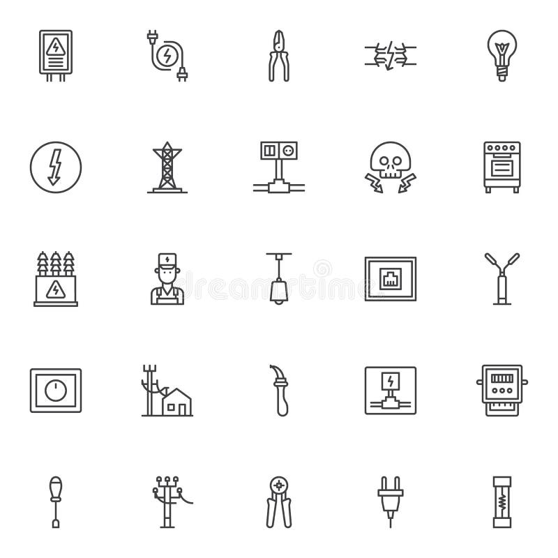 Electrician Elements Filled Outline Icons Set Stock Vector ...