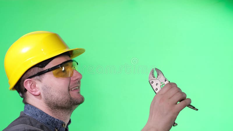 Electrician Engineer-assembler with Tool in Hands, on Chromakey ...