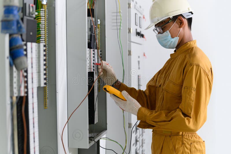Electrician Engineer Checking Electrical Installations Stock Photo ...