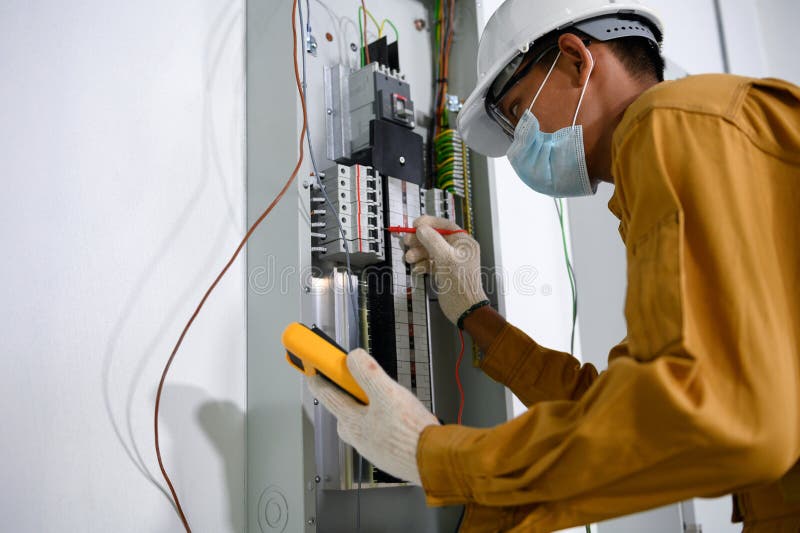 Electrician Engineer Checking Electrical Installations Stock Image ...