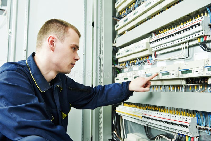 Electrician Inspector Checking Electric Meter Data Stock Image - Image ...