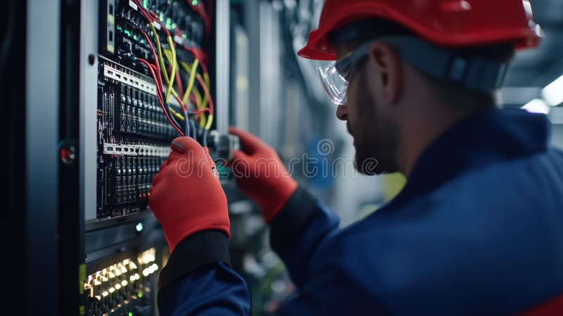 Electrician Engineer Tests Electrical Installations and Wires on Relay ...
