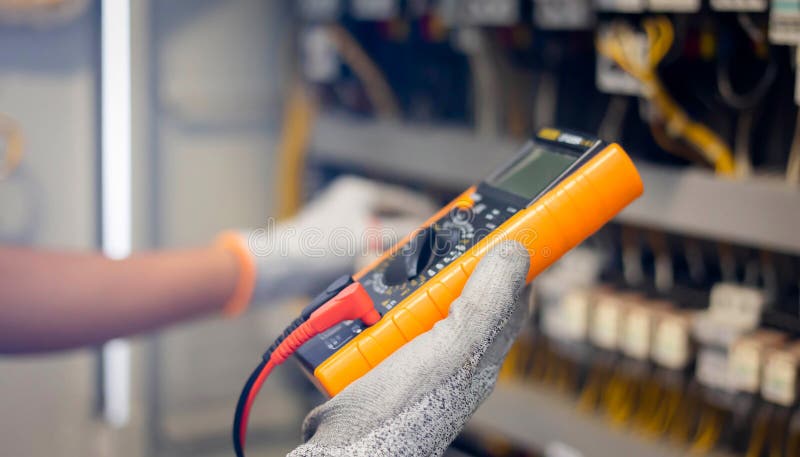 Electrician Engineer Uses a Multimeter To Test the Electrical ...