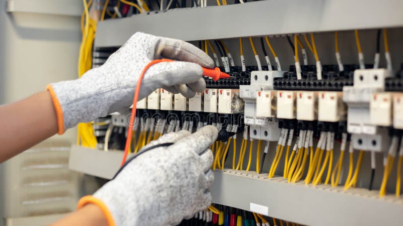 Electrician Engineer Uses a Multimeter To Test the Electrical ...