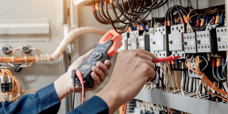 Electrician Engineer Uses a Multimeter To Test the Electrical ...