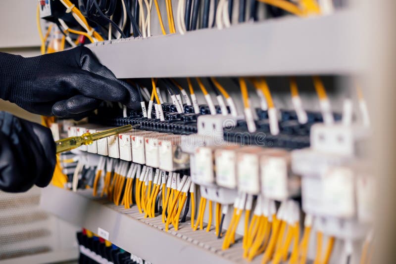 Electrician Engineer Work Tester Measuring Voltage and Current of Power ...