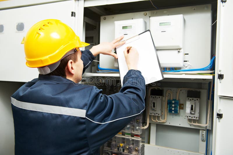 Electrician Inspector Checking Electric Meter Data Stock Image - Image ...