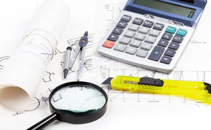 Electrician, Engineer Workplace, Table with White Tracing Paper ...