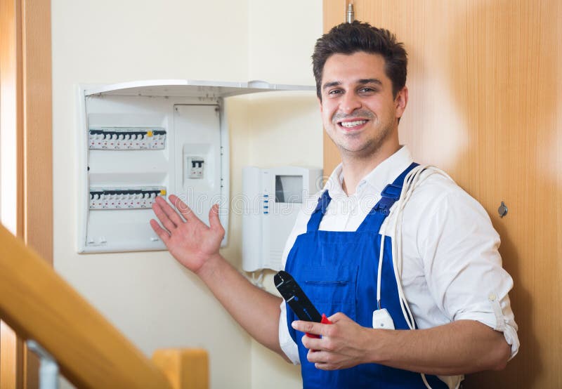 Electrician Fixing Problems of Automatic Electric Meter Stock Image ...
