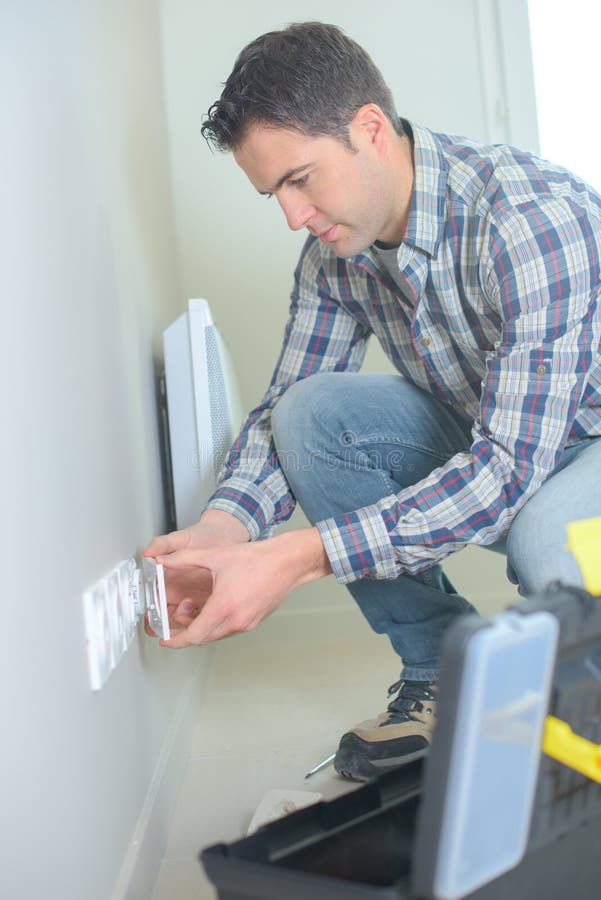 Electrician Fixing Sockets To Wall Stock Image - Image of cover ...